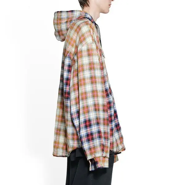 Balenciaga Bleached Plaid Long Sleeve Hooded Shirt