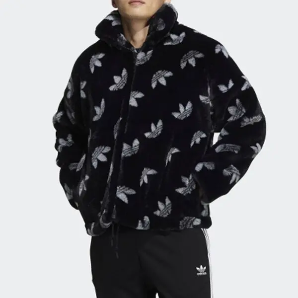 Adidas Originals Logo Stand Collar Faux Fur Jacket
