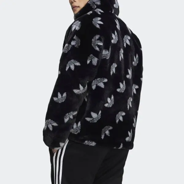 Adidas Originals Logo Stand Collar Faux Fur Jacket