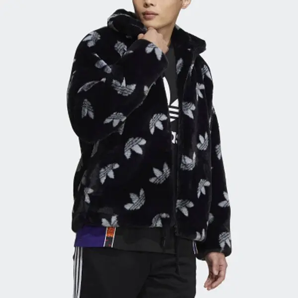 Adidas Originals Logo Stand Collar Faux Fur Jacket
