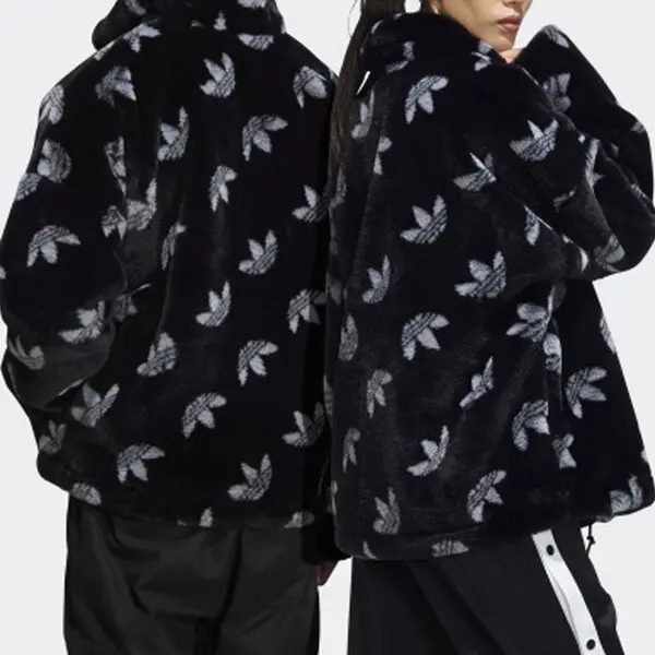 Adidas Originals Logo Stand Collar Faux Fur Jacket