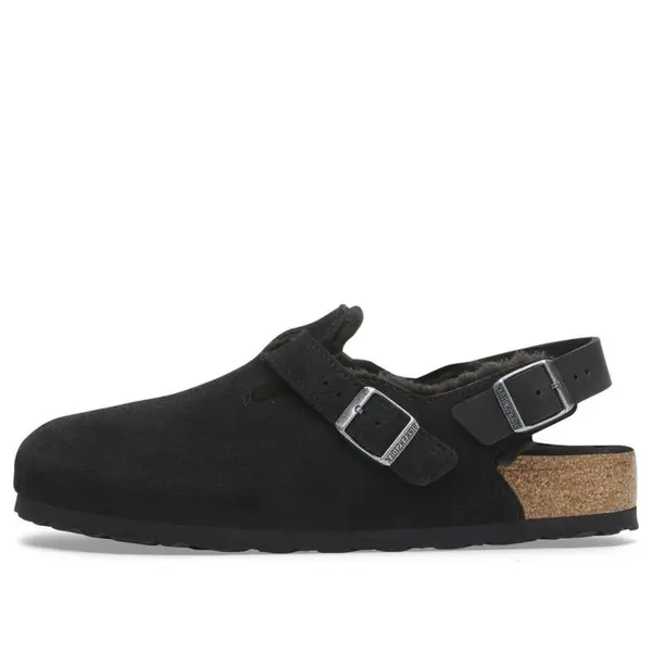 BIRKENSTOCK Tokio Shearling Suede Clogs With Buckled Straps - Black