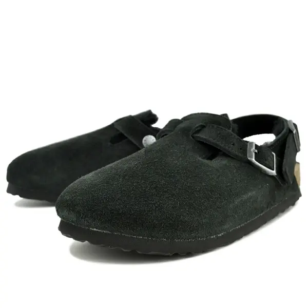 BIRKENSTOCK Tokio Shearling Suede Clogs With Buckled Straps - Black