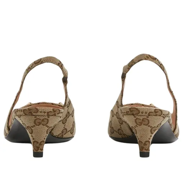 Gucci Horsebit Slingback Heels In Canvas - Beige