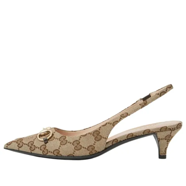 Gucci Horsebit Slingback Heels In Canvas - Beige