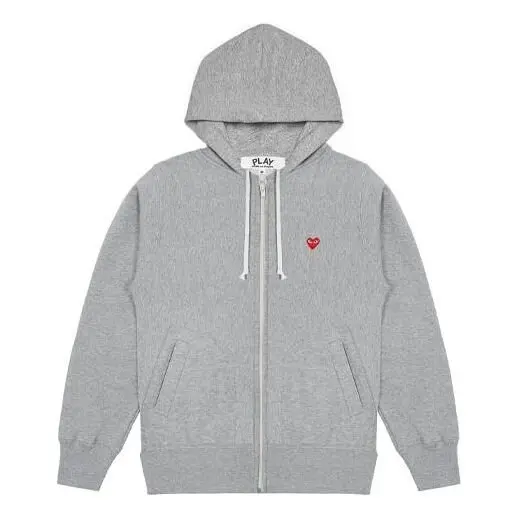Play Comme Des Garcon Zip Up Hooded Sweatshirt - Grey