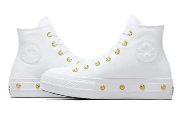 CONVERSE Chuck Taylor All Star Studded Lift Platform High Top Sneakers - White/gold