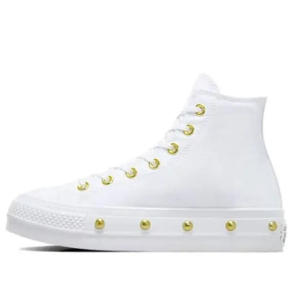 CONVERSE Chuck Taylor All Star Studded Lift Platform High Top Sneakers - White/gold