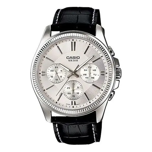 Casio Quartz Analog Watch With Leather Strap - White