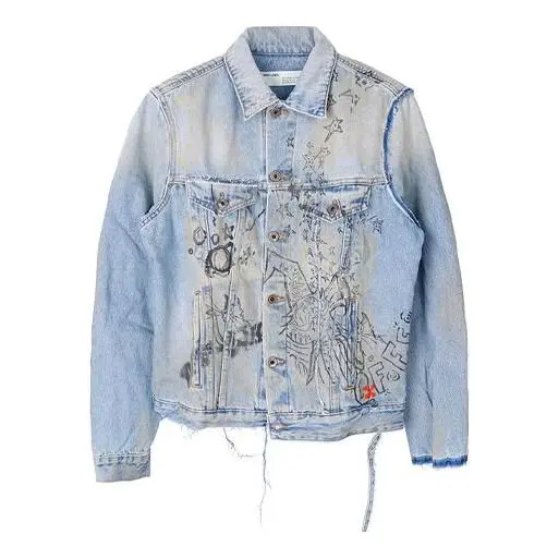 Off-White Graffiti Print Denim Jacket - Blue