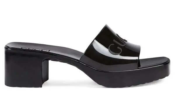 Gucci Rubber Slide Sandals With Platform And Block Heel