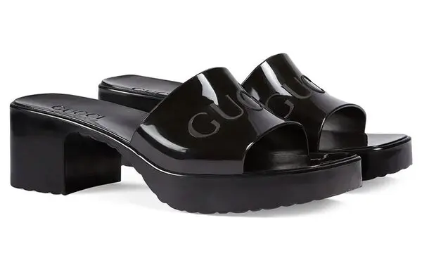 Gucci Rubber Slide Sandals With Platform And Block Heel