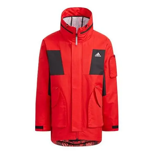 Adidas Colorblock Hooded Fleece Jacket - Red