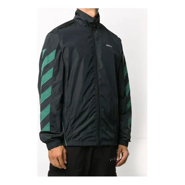 Off-White Diagonal Stripe Zip Up Jacket - Black