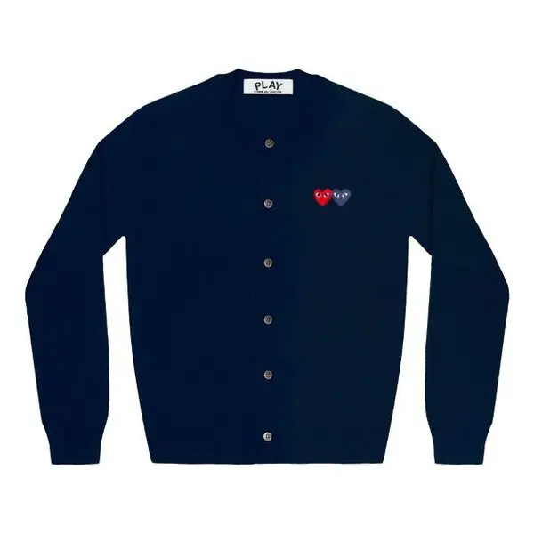 Play Comme Des Garcon Cardigan With Double Emblem - Navy
