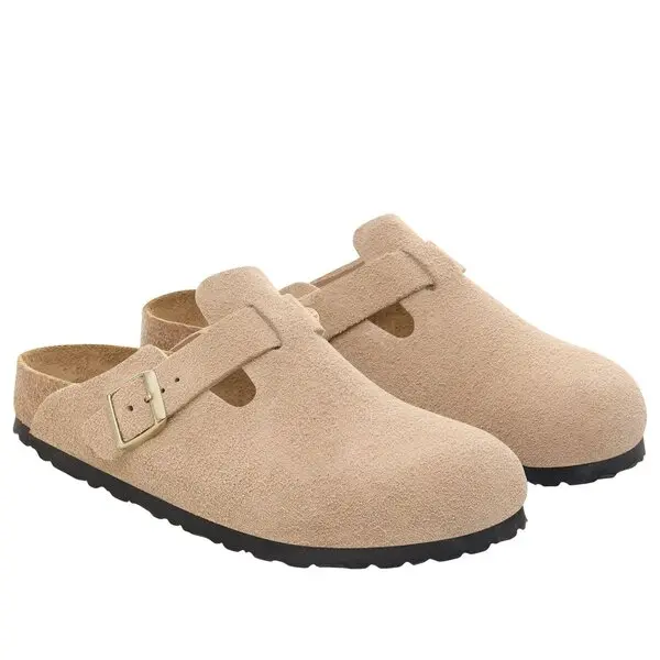 BIRKENSTOCK Boston Suede Leather Clogs - Sandcastle