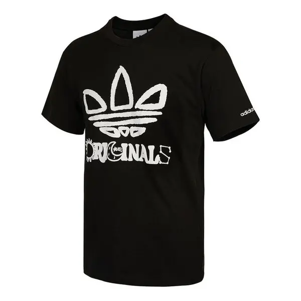 Adidas Originals Trefo Graffiti Logo Printing Sports Short Sleeve - Black