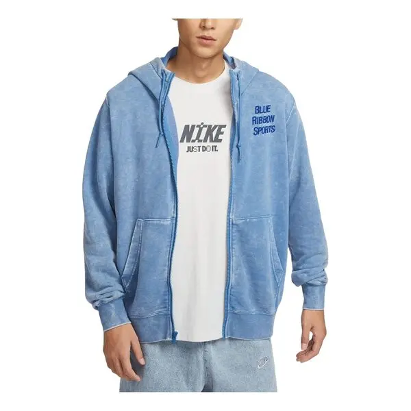 Nike Club Full Zip Hooded Jacket - Washed Blue