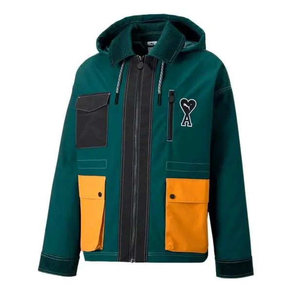 PUMA X Ami Hooded Jacket With Contrast Pocket Details - Green