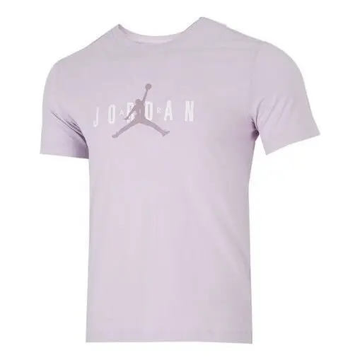 JORDAN Alphabet Flying Logo Printing Round Neck Casual Short Sleeve Lavender Light Purple T-shirt - Multi-color