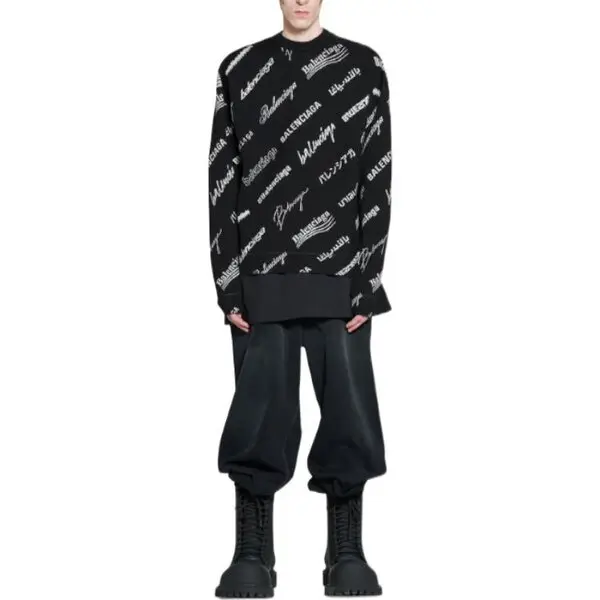 Balenciaga Allover Logo Print Crewneck Sweatshirt