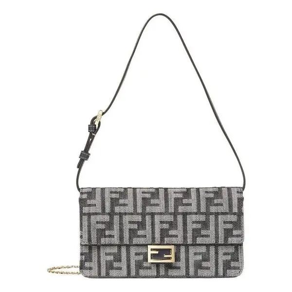 Fendi Monogrammed Denim Baguette - Blue