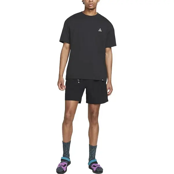 Nike Solid Color Round Neck Loose Short Sleeve Black T-shirt - Multi-color