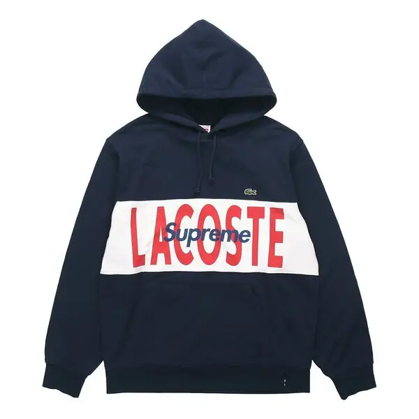 Supreme Lacoste Logo Panel Hoodie - Navy/white/red