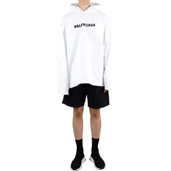 Balenciaga Blurred Logo Distressed Hoodie