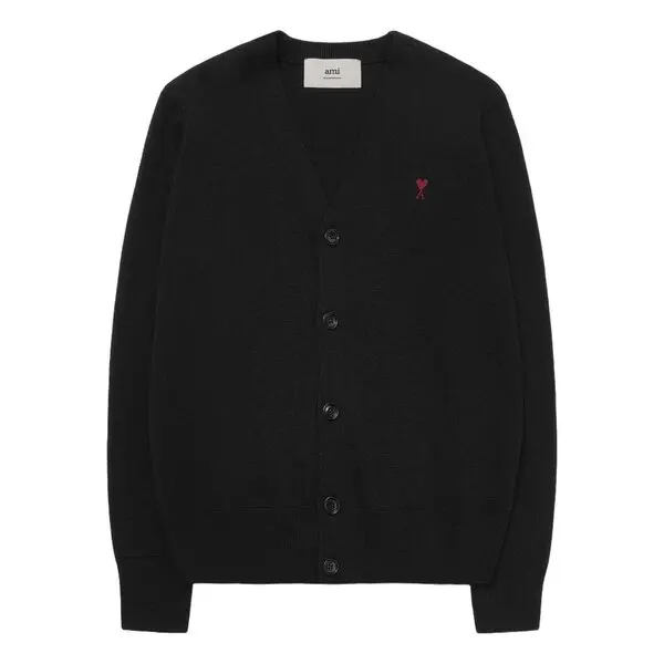 AMI Paris Small Heart Logo Wool Cardigan