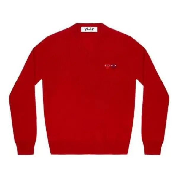 Play Comme Des Garcon V-neck Pullover Double Emblem