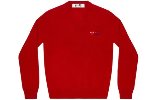 Play Comme Des Garcon V-neck Pullover Double Emblem - Red
