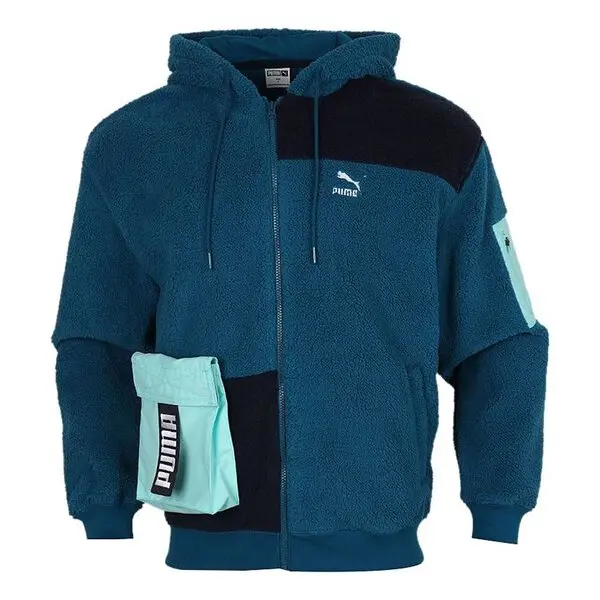 PUMA Retro Block Colorblock Hooded Sherpa Cardigan - Blue