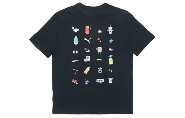 PUMA Sports Alphabet Printing Round Neck Short Sleeve Black