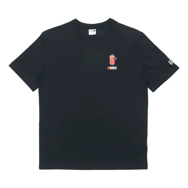 PUMA Sports Alphabet Printing Round Neck Short Sleeve Black