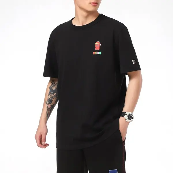 PUMA Sports Alphabet Printing Round Neck Short Sleeve Black