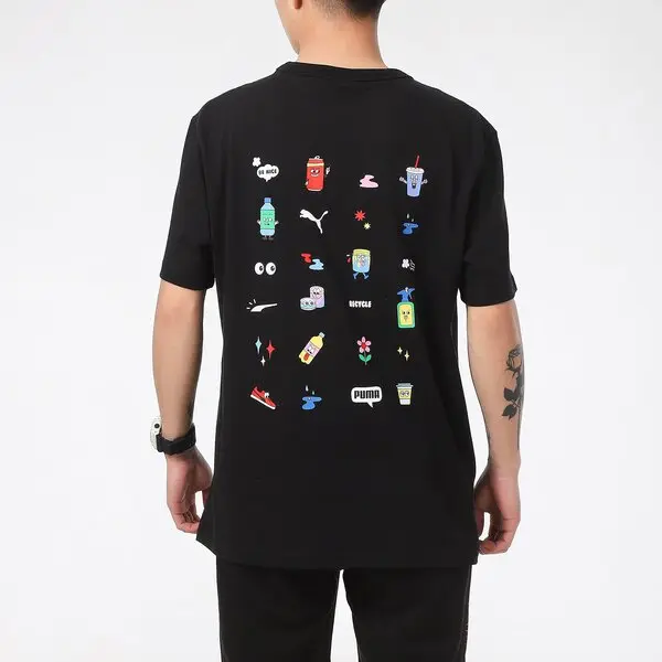 PUMA Sports Alphabet Printing Round Neck Short Sleeve Black