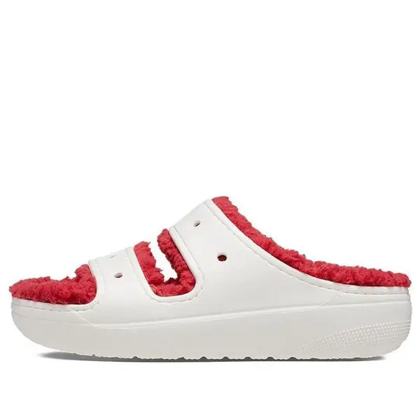 CROCS Classic Cozzzy Holiday Sweater Slides - White/red