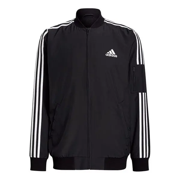 Adidas Bomber Jacket With Contrasting Stripes And Logo Detail - Black