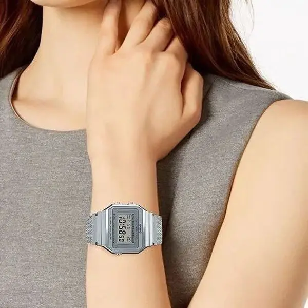 Casio Digital Sports Watch With Mesh Strap - Silver