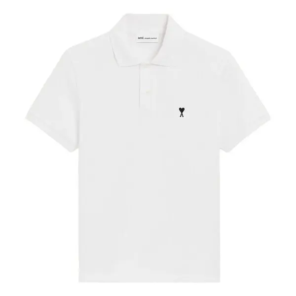AMI Paris Short Sleeve De Heart Polo Shirt - White