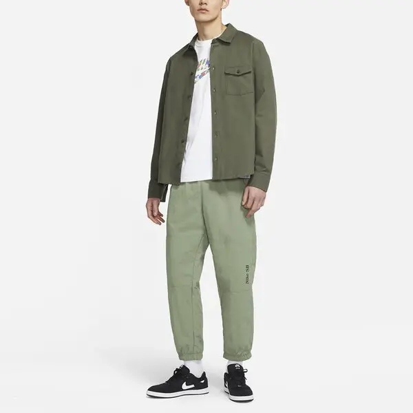 Nike Logo Embroidered Skateboard Woven Sports Pants Green - Light Army Green