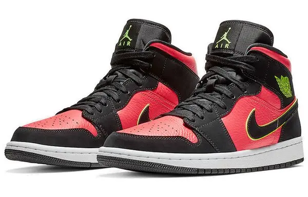 JORDAN 1 Retro Mid Sneakers - Black/volt/hot Punch