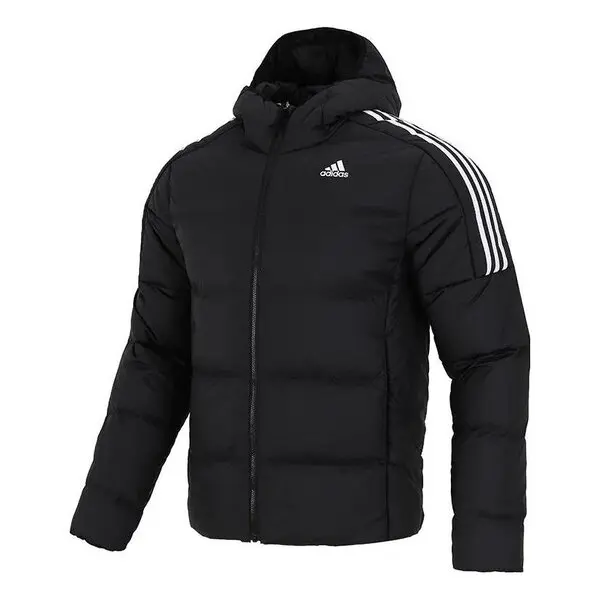 Adidas Padded Down Jacket With Hood And Logo Detail - Black