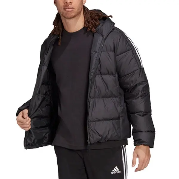 Adidas Padded Down Jacket With Hood And Logo Detail - Black