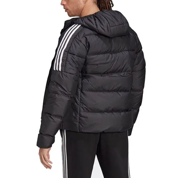Adidas Padded Down Jacket With Hood And Logo Detail - Black