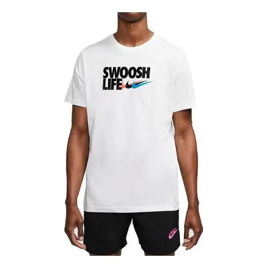 Nike Printing Alphabet Knit Sports Round Neck Short Sleeve - White