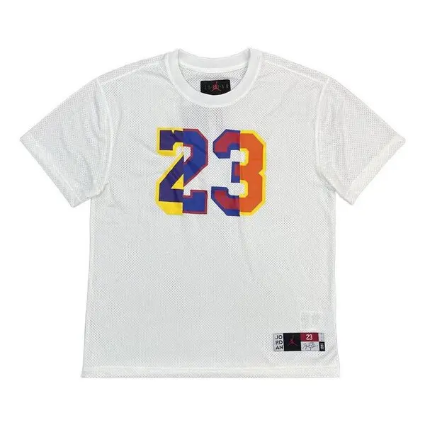 JORDAN Ss22 Dna Colorblock Numeric Printing Mesh Breathable Short Sleeve White T-shirt - Multi-color