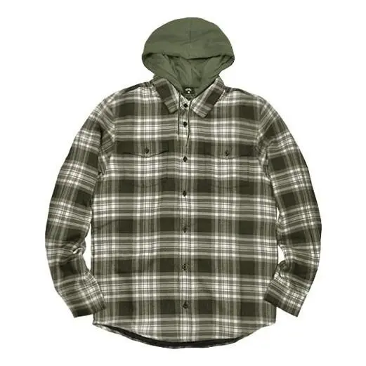 Nike Skateboard Flannel Skateboard Plaid Contrasting Colors Hooded Jacket Olive Green - Multi-color