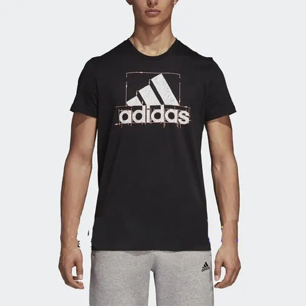 Adidas Large Logo Athleisure Casual Sports Short Sleeve Gray